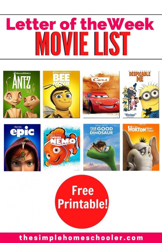 Letter of the Week Movie List - The Simple Homeschooler