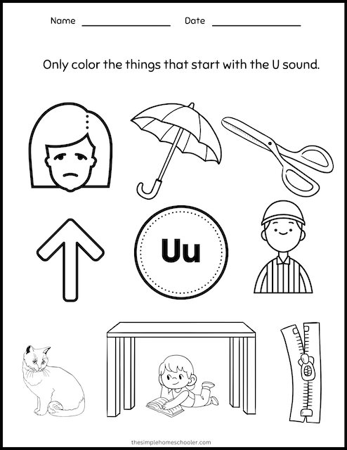 Phonics Worksheets Letter U