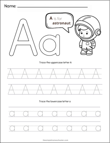 Free Letter A Tracing Worksheets: Easy Print! - The Simple Homeschooler
