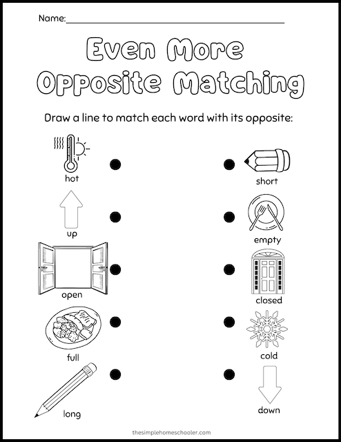 Opposite Words Worksheets For Kindergarten