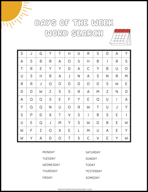 Free Days of the Week Worksheets for Kindergarten - The Simple Homeschooler