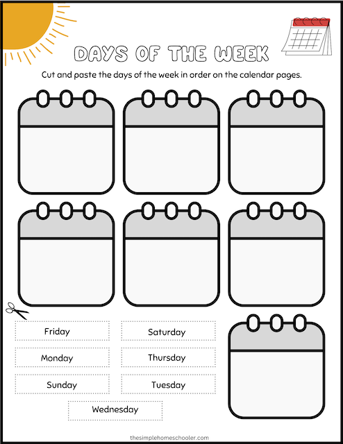Free Days of the Week Worksheets for Kindergarten - The Simple Homeschooler