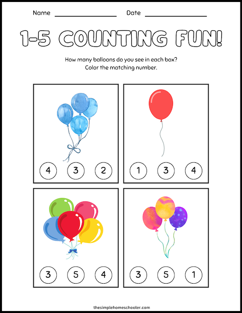 13 Cute Counting Objects Worksheets 1-10: Easy Print - The Simple ...