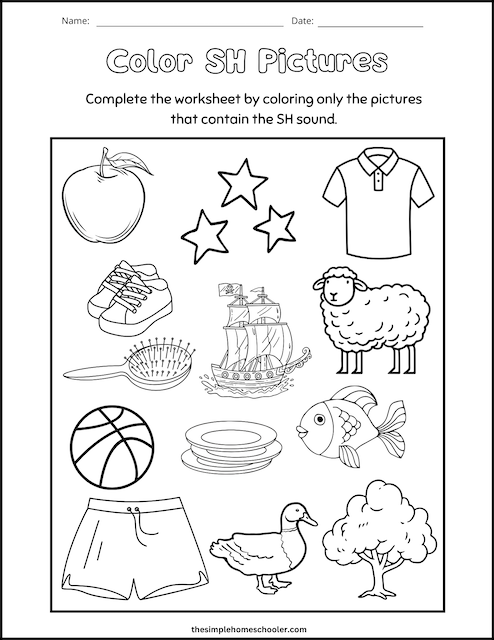 6 Shiny SH Digraph Worksheets: Free & Fun! - The Simple Homeschooler