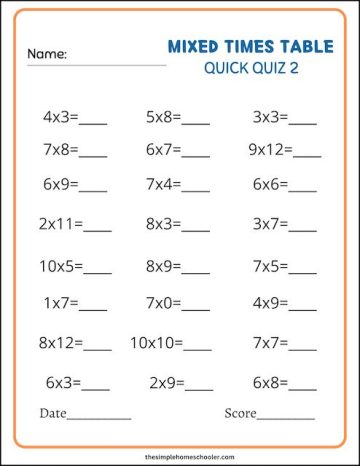 Very Best Times Table Test Printables: Individual and Mixed Quizzes ...