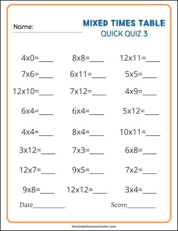 Very Best Times Table Test Printables: Individual and Mixed Quizzes ...