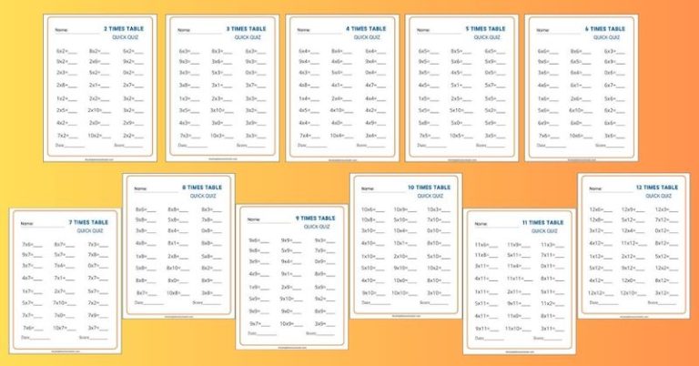 Very Best Times Table Test Printables: Individual and Mixed Quizzes ...