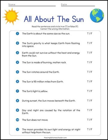 Free All About The Sun Worksheet Packet! - The Simple Homeschooler