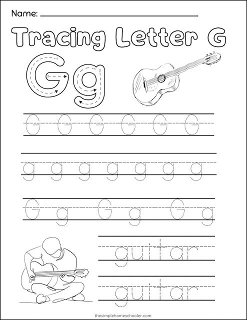 Free Letter G Tracing Worksheets: Easy Print! - The Simple Homeschooler