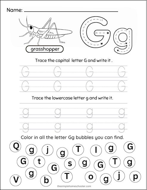 Free Letter G Tracing Worksheets: Easy Print! - The Simple Homeschooler