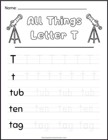 10 Free Letter T Tracing Printable Worksheets For Kids - The Simple ...