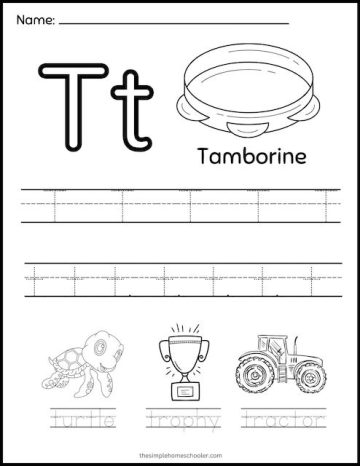 10 Free Letter T Tracing Printable Worksheets For Kids - The Simple ...