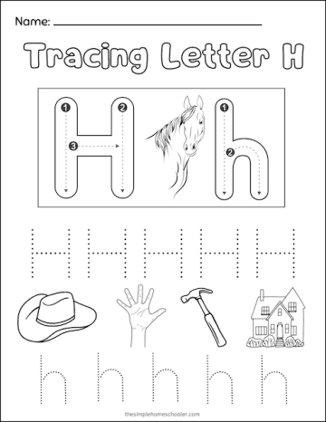 Free Letter H Tracing Worksheets: Easy Print! - The Simple Homeschooler