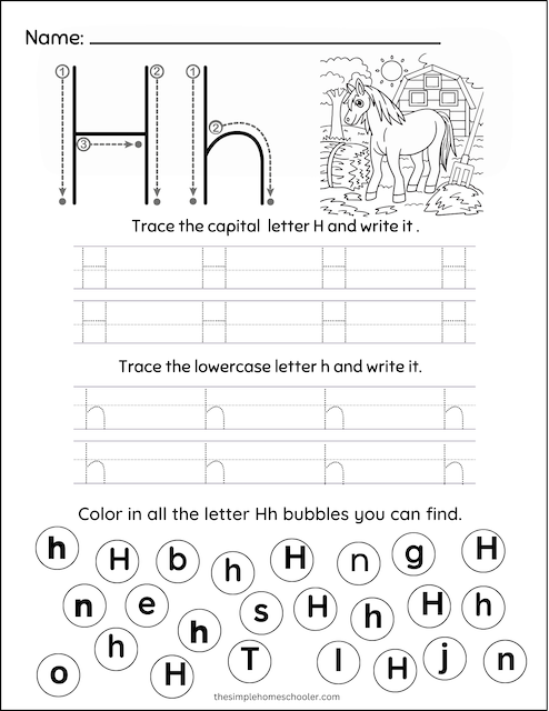 Free Letter H Tracing Worksheets: Easy Print! - The Simple Homeschooler