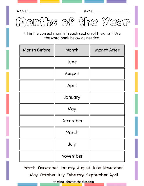 Free Printable Months of the Year Worksheet Packet! - The Simple ...