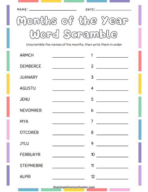 Free Printable Months of the Year Worksheet Packet! - The Simple ...